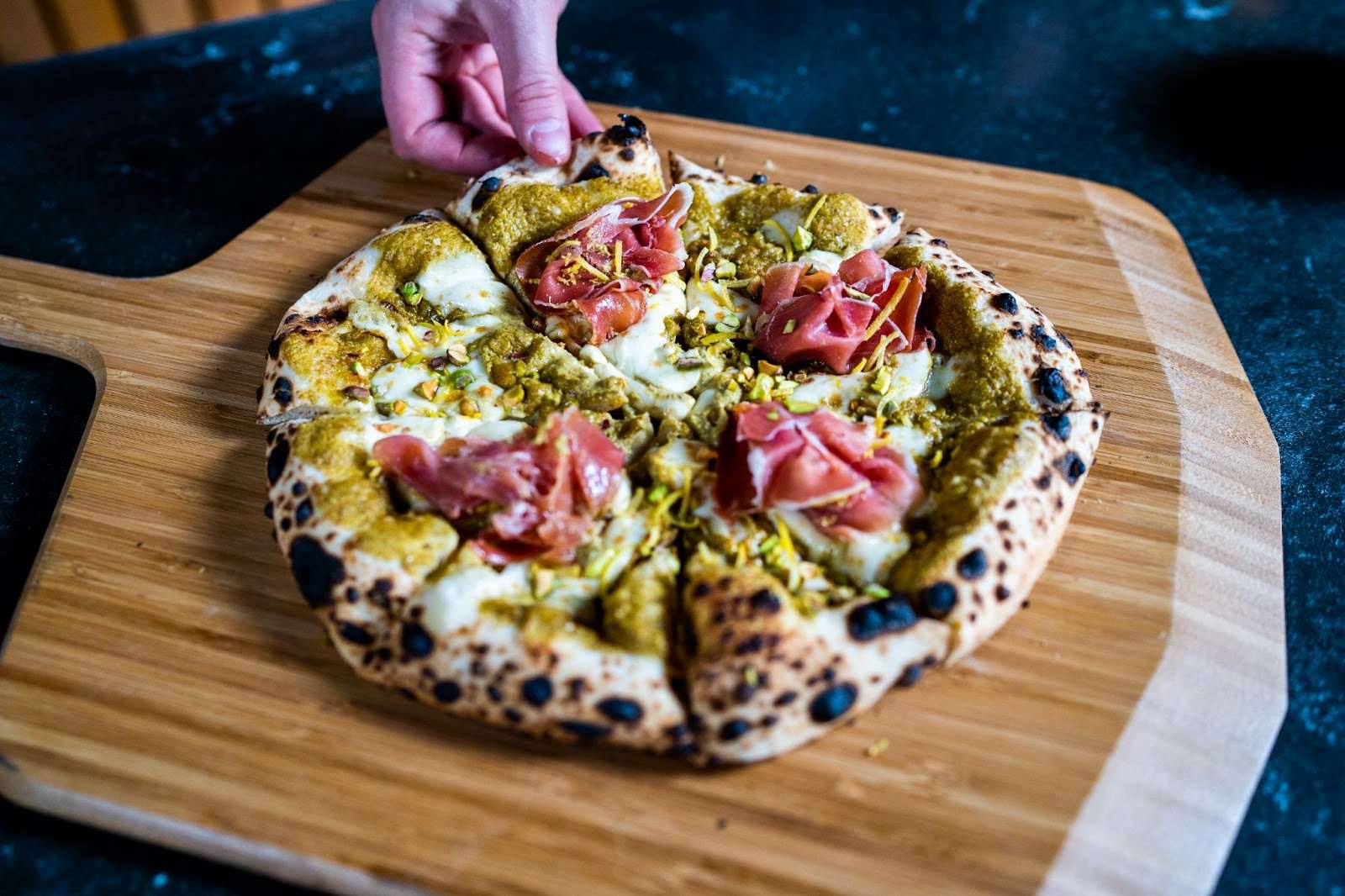 The Marco Pizza with Pistachio Cream, Mozazarella, Pecorino and ...