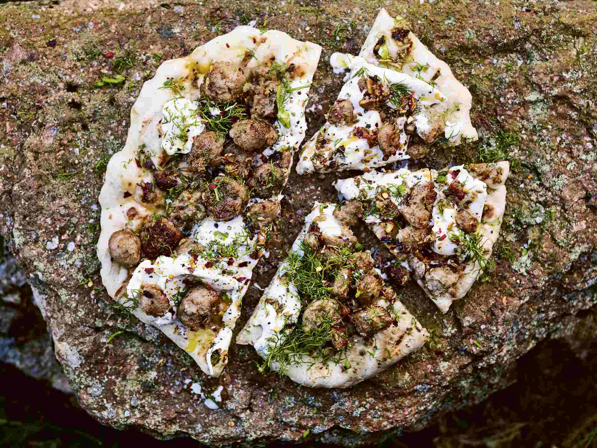 Flatbread with Chile and Fennel Sausage, Burrata and Herbs — Ooni USA